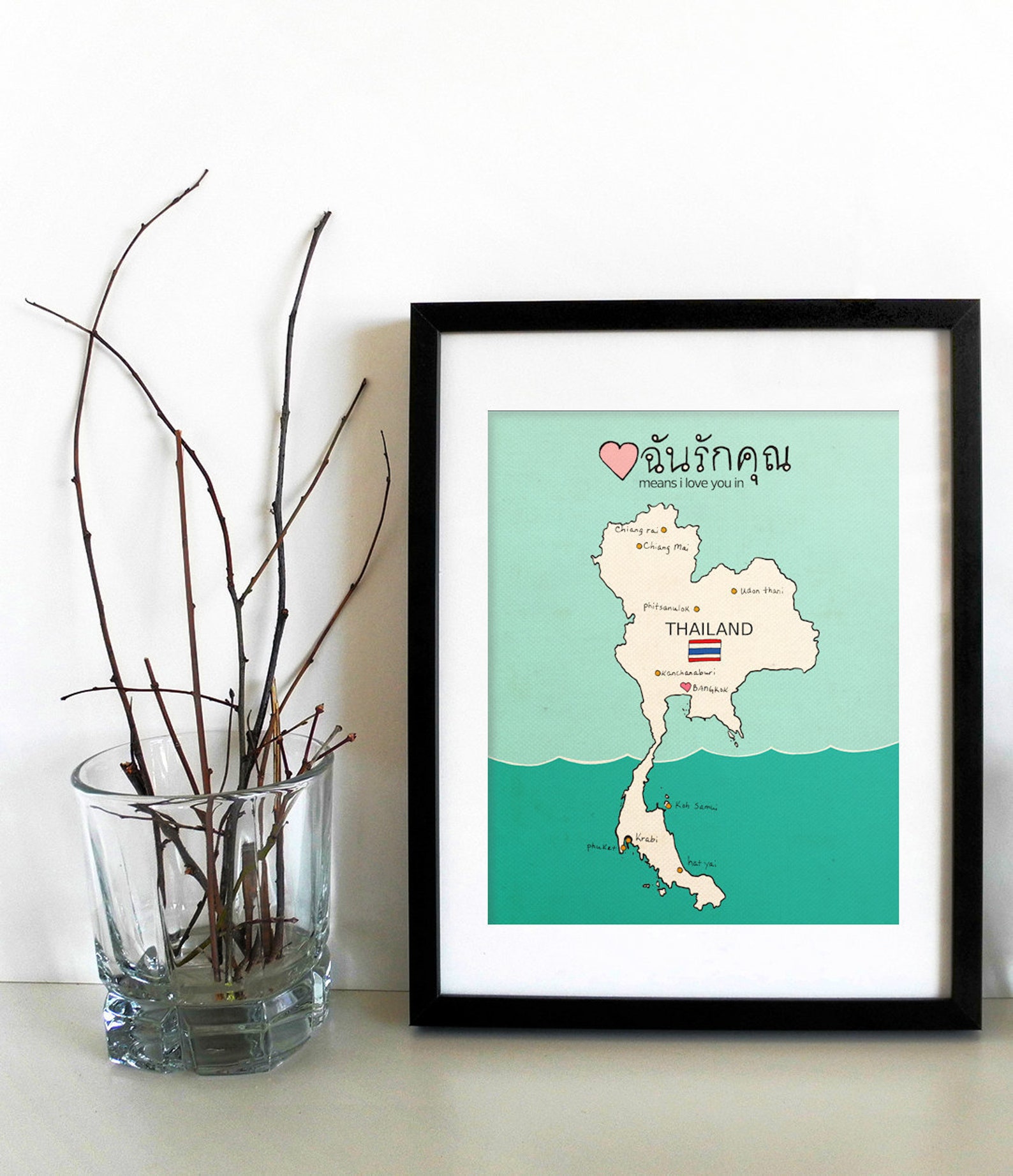 I Love You in Thailand // Printable Download Wall Art, Maps and Charts ...