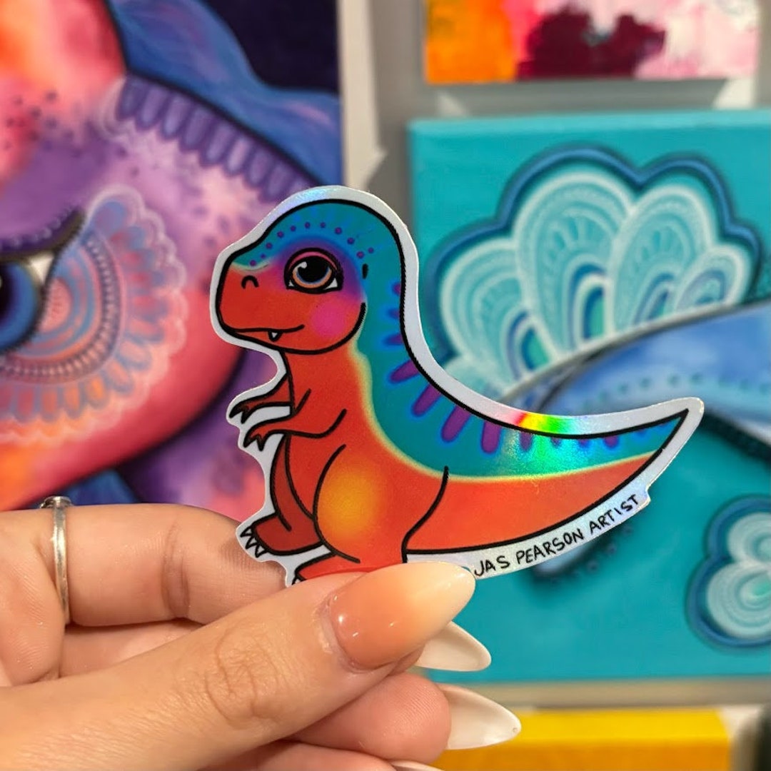 Toothed Holographic Dinosaur Sticker - Etsy