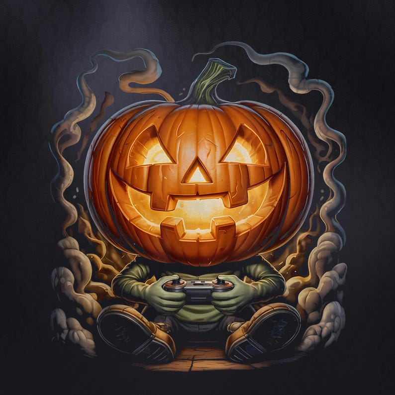 Halloween Pumpkin Gamer for Boys and Girls Spooky Gaming PNG Digital ...
