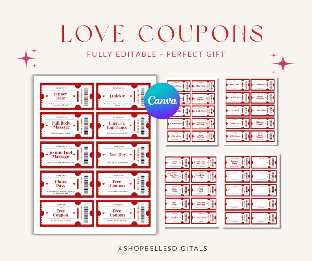 Valentine's Day Love Coupons Template, Editable Canva Design (PDF ...