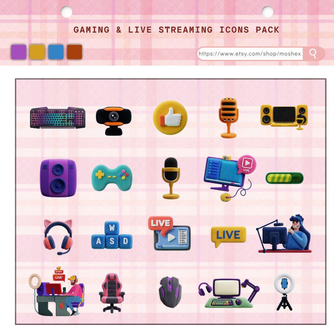 20-gaming & Live Streaming Icons Pack | Soft Plush Creator Icons for ...
