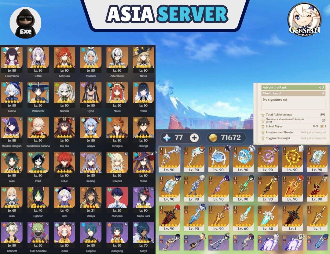 Asia Account Genshin Impact | 29++ Stars- | Columb Signature, Citlali ...
