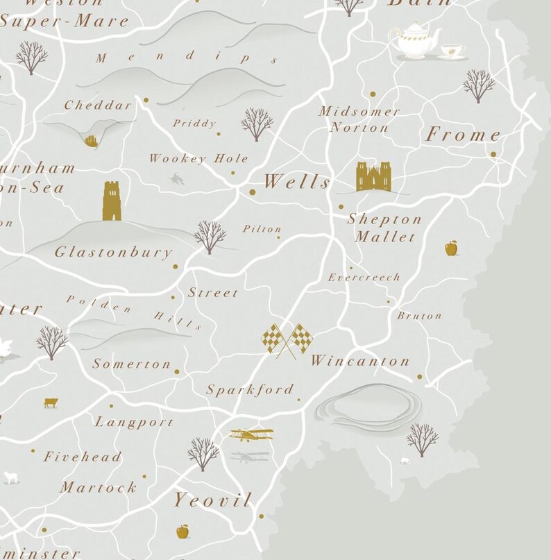 Framed Somerset Map Print. Somerset Wall Map. Somerset Map Poster ...