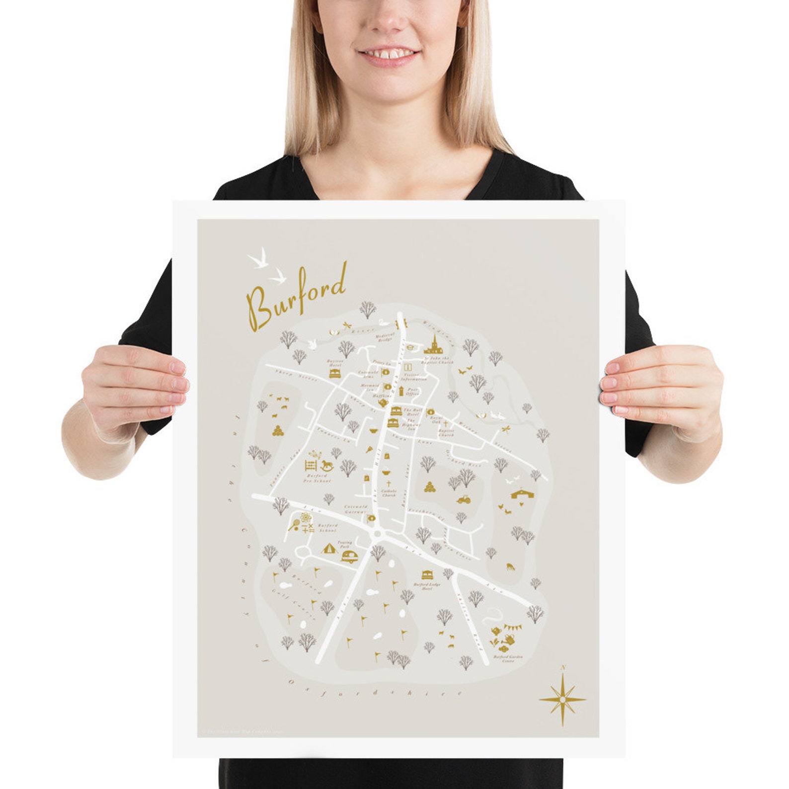 Unframed Burford Map Print. Illustrated Map of Burford | Etsy