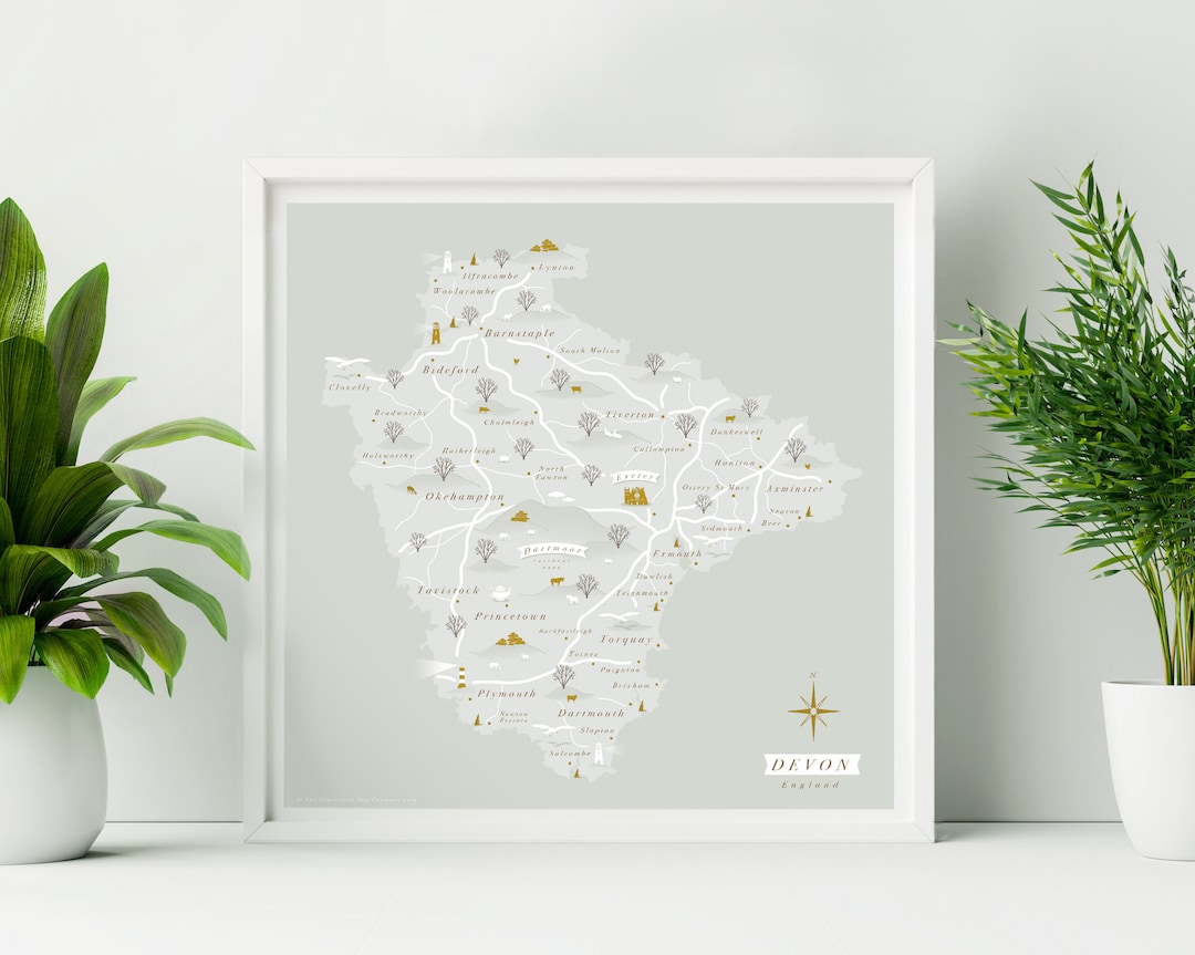 Framed Devon Print. Wall Map of Devon. England. UK Travel. Travel Gift ...