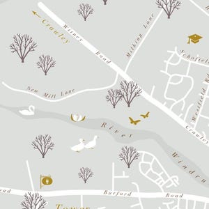 Framed Witney Map Print. Illustrated Map of Witney, Oxfordshire. Witney ...