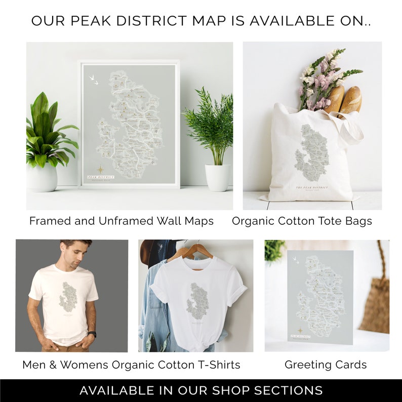 Framed Peak District Print. Peak District Illustrated Map Poster. Peak ...