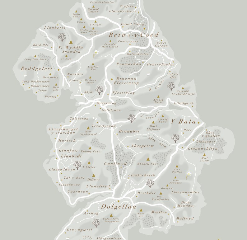 Unframed Snowdonia Map. Illustrated Map of Snowdonia Print. - Etsy