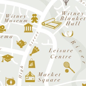 Framed Witney Map Print. Illustrated Map of Witney | Etsy