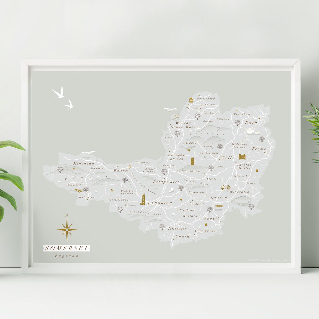 Framed Somerset Map Print. Somerset Wall Map. Somerset Map Poster ...