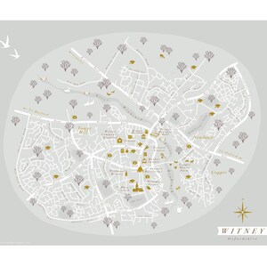 Framed Witney Map Print. Illustrated Map of Witney, Oxfordshire. Witney ...