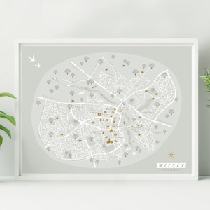 Framed Witney Map Print. Illustrated Map of Witney | Etsy