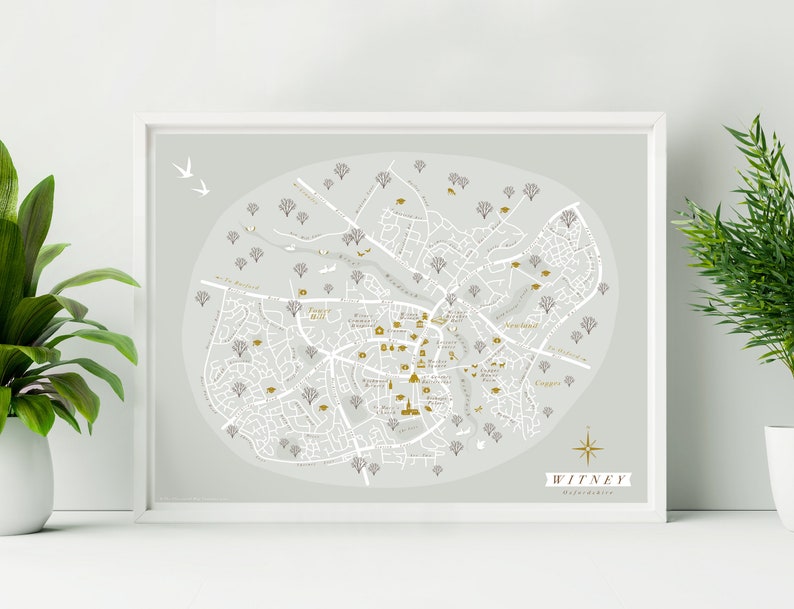 Framed Witney Map Print. Illustrated Map of Witney | Etsy