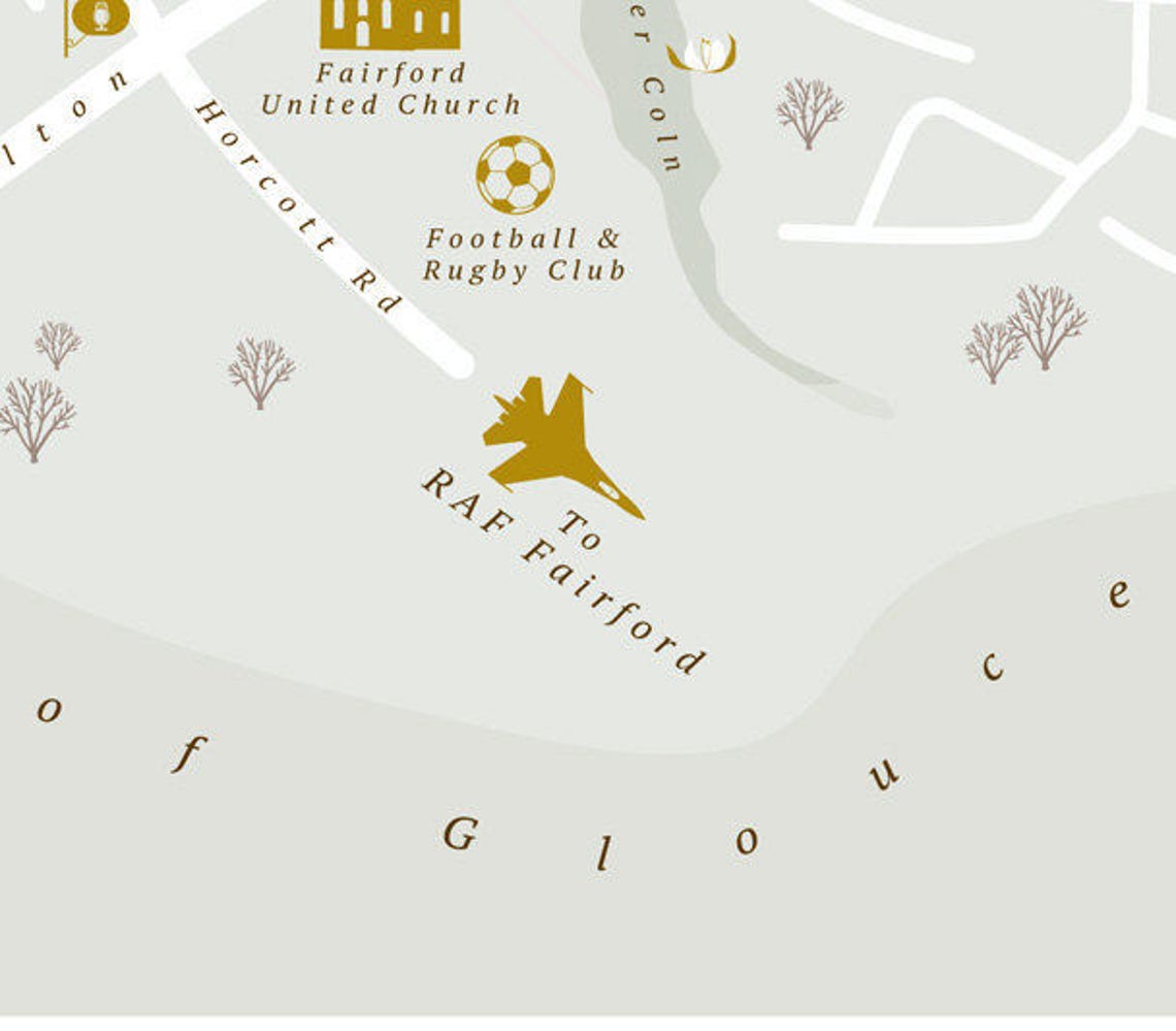 Framed Fairford Map Print. Illustrated Map of Fairford. - Etsy