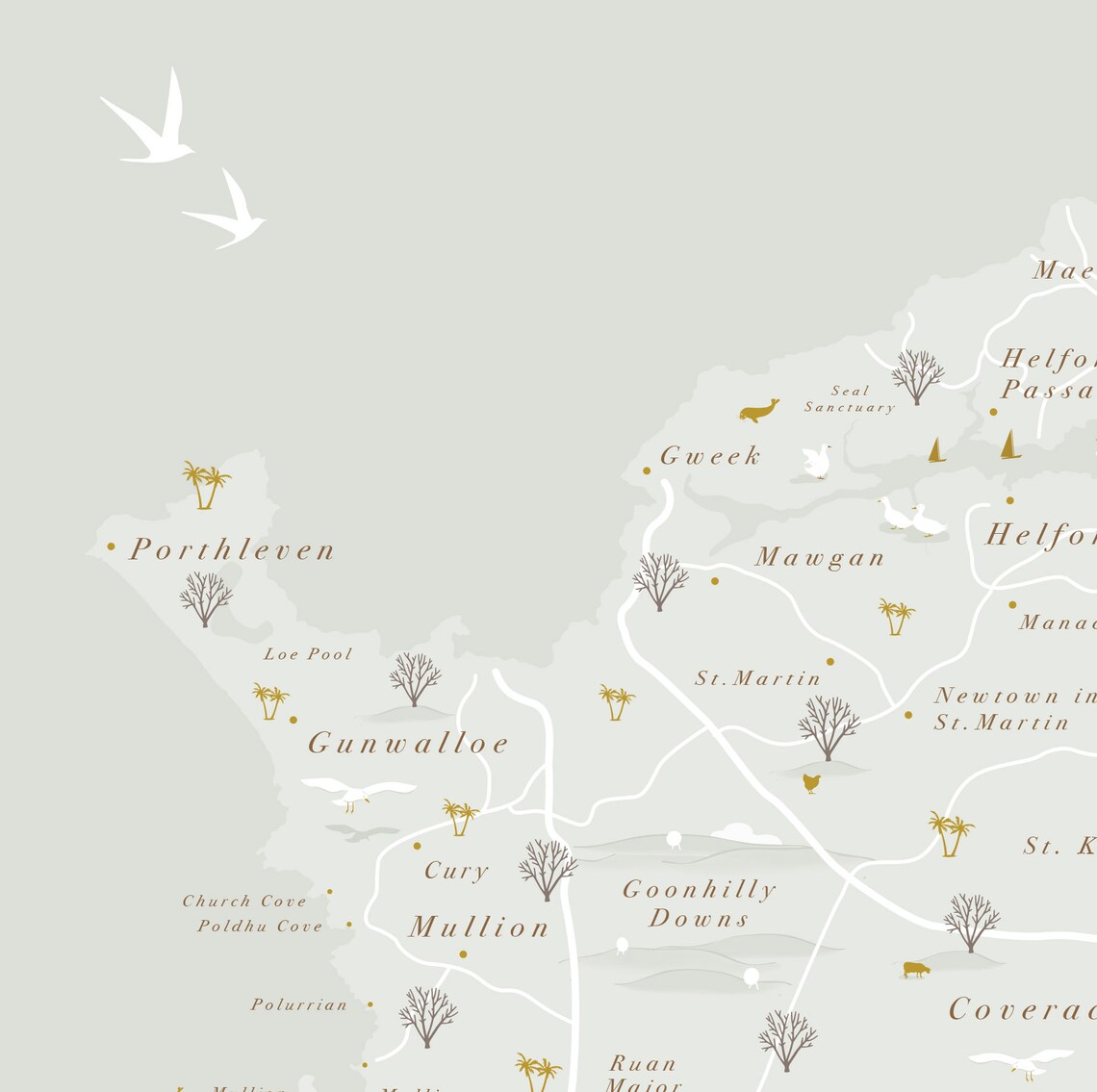 Framed Lizard Peninsula Print Cornwall Print. Wall Map of - Etsy