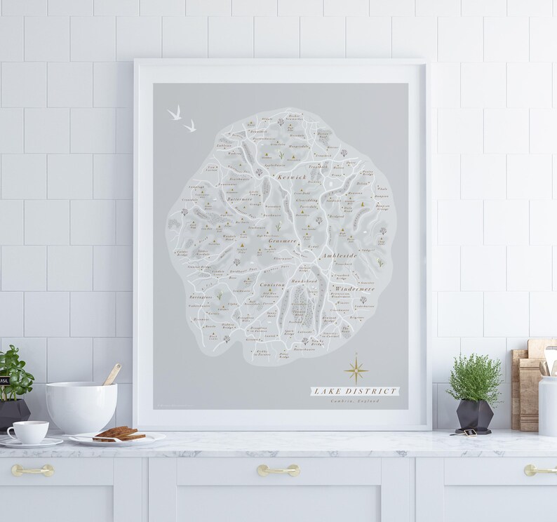 Unframed Lake District Map Print. Lake District Illustrated Map. UK ...