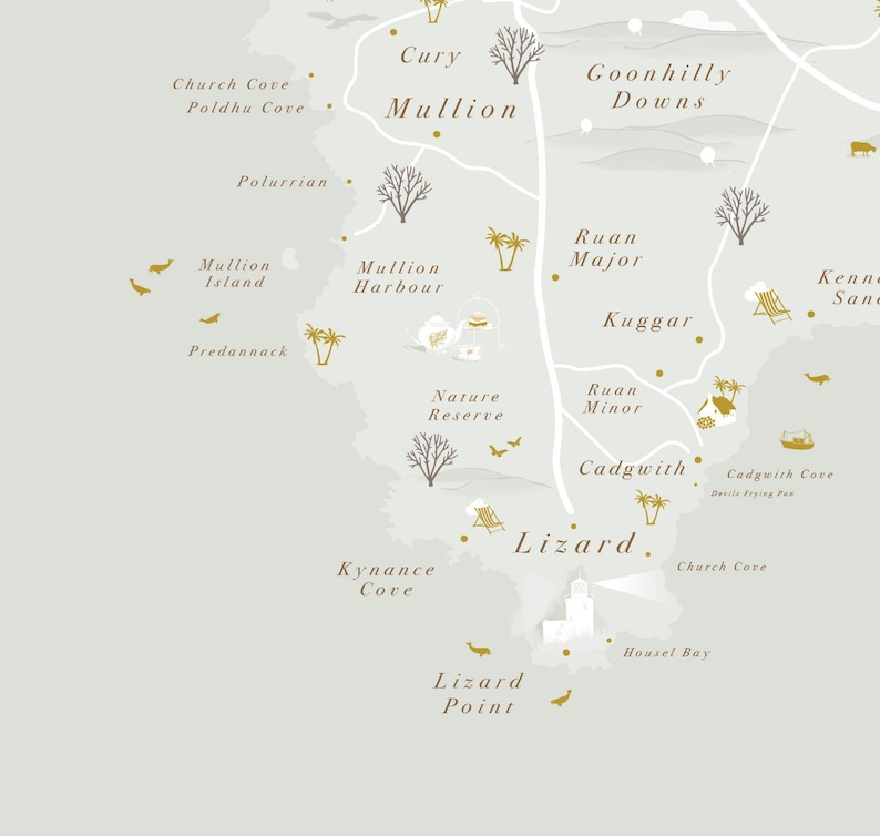 Framed Lizard Peninsula Print, Cornwall Print. Wall Map of Lizard ...