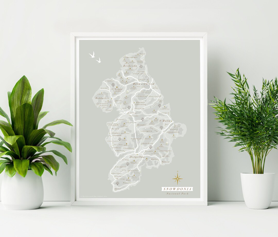 Framed Snowdonia Map. Illustrated Map of Snowdonia Print. Original ...