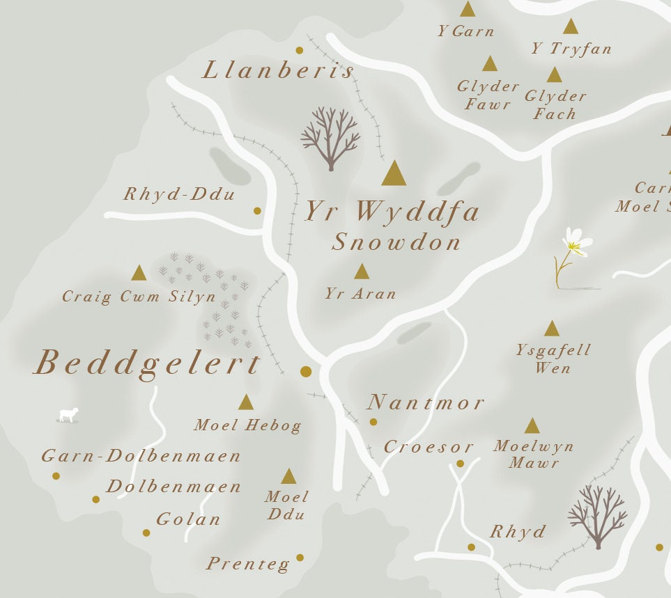 Framed Snowdonia Map. Illustrated Map of Snowdonia Print. Original ...