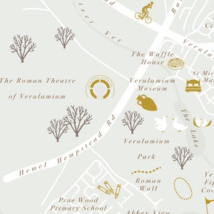 Framed St Albans Map Print. Illustrated Map of St Albans, St Albans ...