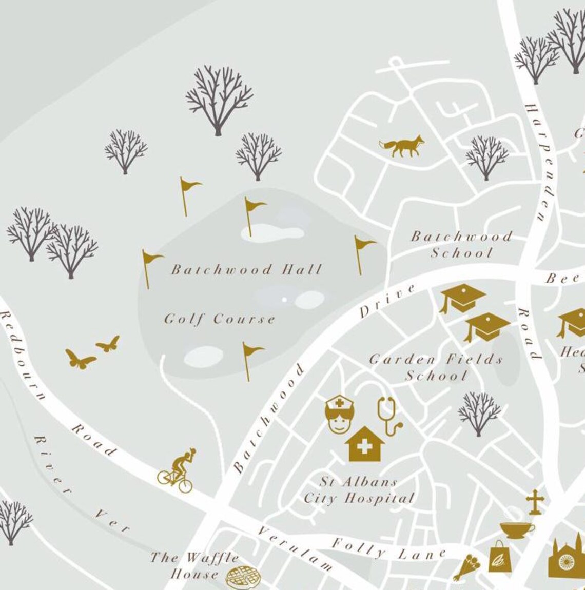 Unframed St Albans Map Print. Illustrated Map of St Albans, St Albans ...