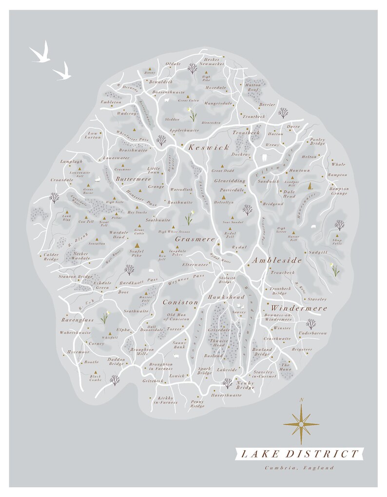 Unframed Lake District Map Print. Lake District Illustrated Map. UK ...