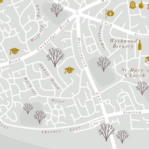 Framed Witney Map Print. Illustrated Map of Witney, Oxfordshire. Witney ...