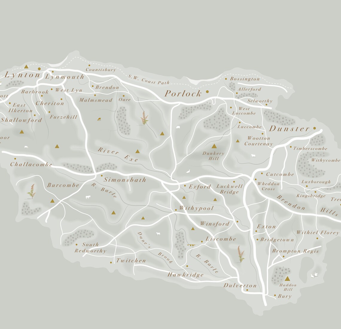 Unframed Exmoor Map Print. Exmoor Illustrated Map. Original - Etsy