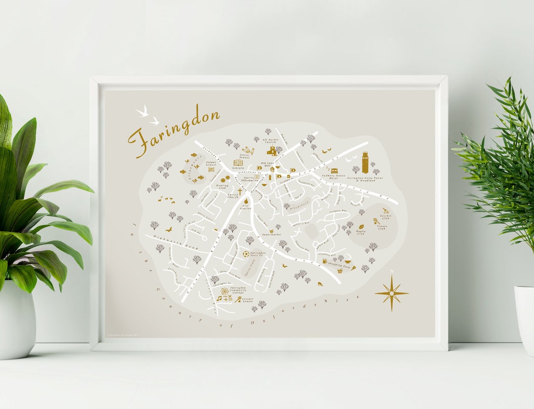 Unframed Faringdon Map Print. Illustrated Map of Faringdon, Faringdon ...