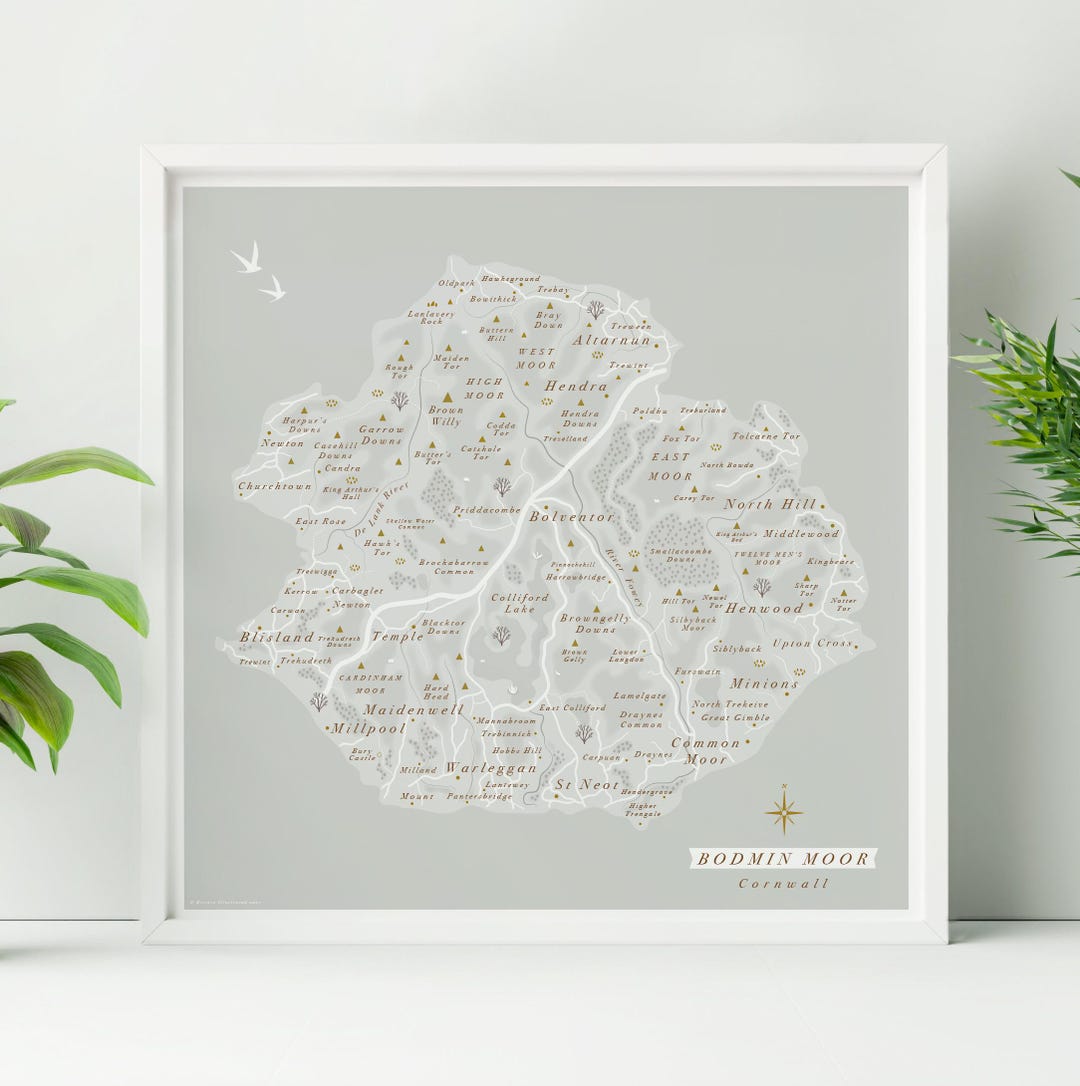 Unframed Bodmin Moor Map Print. Bodmin Moor Illustrated Map. Cornwall ...