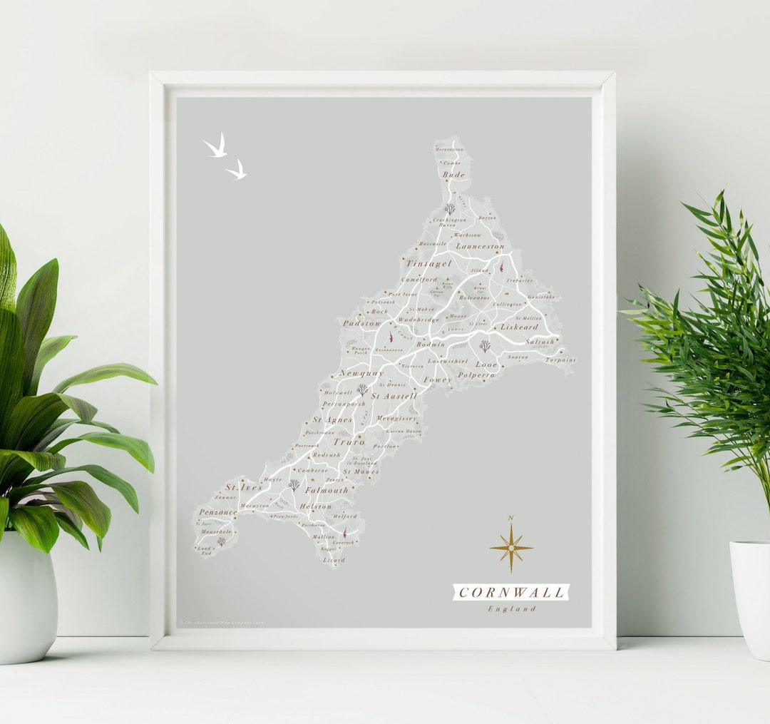 DIGITAL PRINT. Cornwall Map Print. 11" X 14"/16" X 20." Downloadable ...