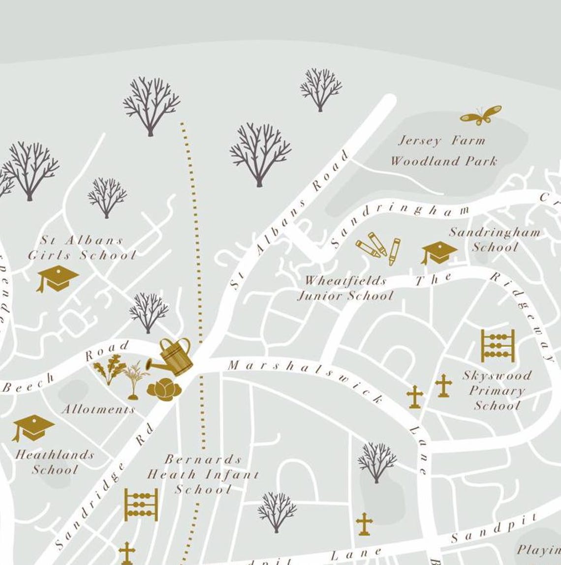 Unframed St Albans Map Print. Illustrated Map of St Albans, St Albans ...