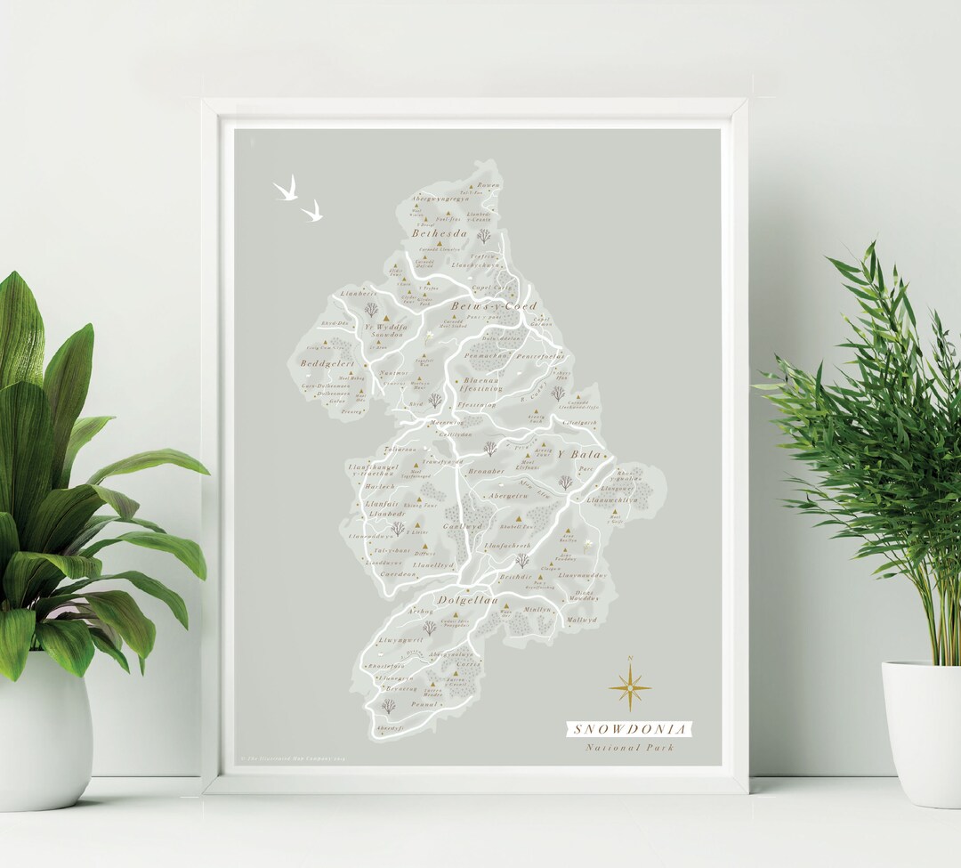 Unframed Snowdonia Map. Illustrated Map of Snowdonia Print. Original ...