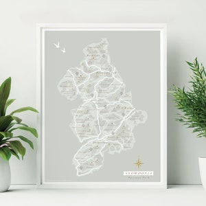 Unframed Snowdonia Map Print. Illustrated Map of Snowdonia Print. Welsh ...