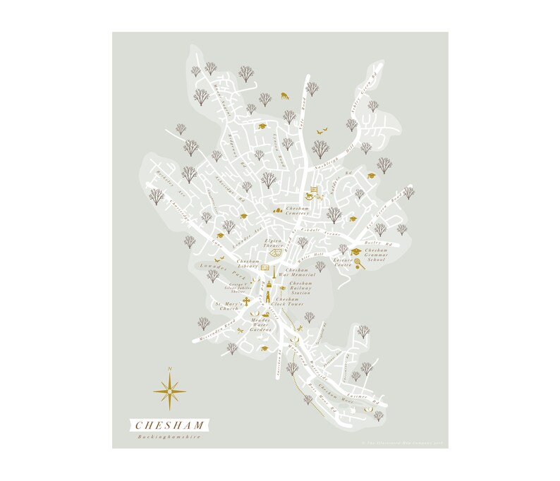 Framed Chesham Map Print. Illustrated Map of Chesham - Etsy UK