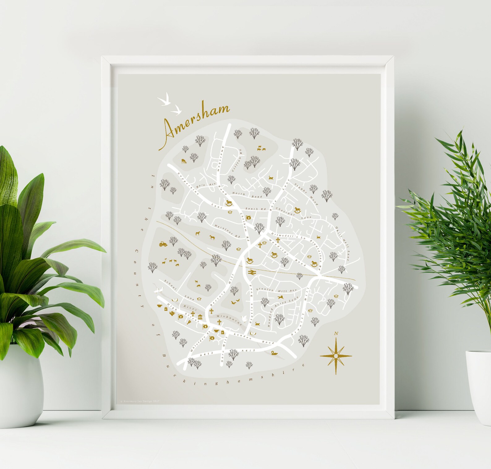 Framed Amersham Print. Illustrated Map of Amersham, Amersham Gift ...