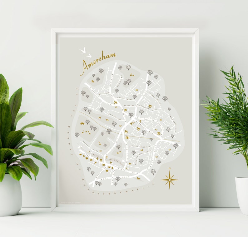 Framed Amersham Print. Illustrated Map of Amersham, Amersham Gift ...