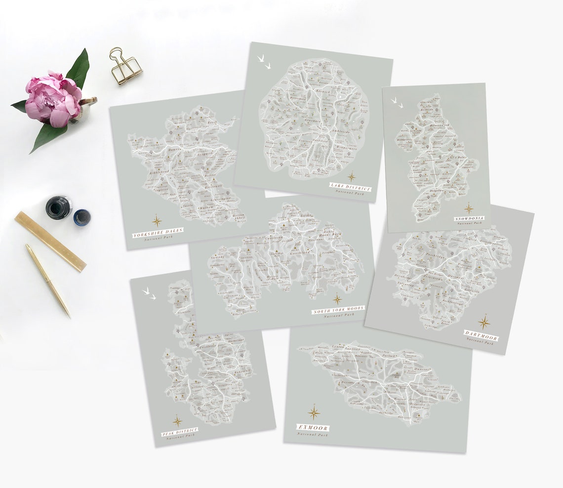 Set of 5 UK National Park Cards With Kraft Envelopes. Original - Etsy