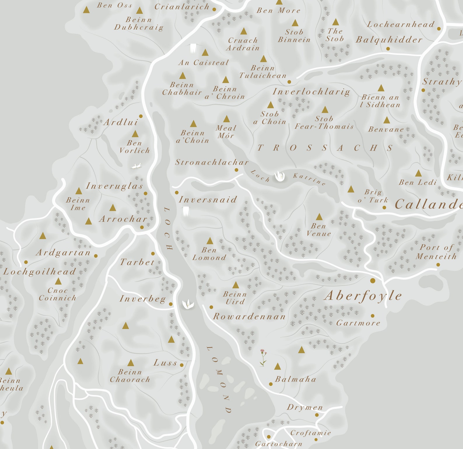 Unframed Loch Lomond Map Print. Loch Lomond Illustrated Map. Loch ...