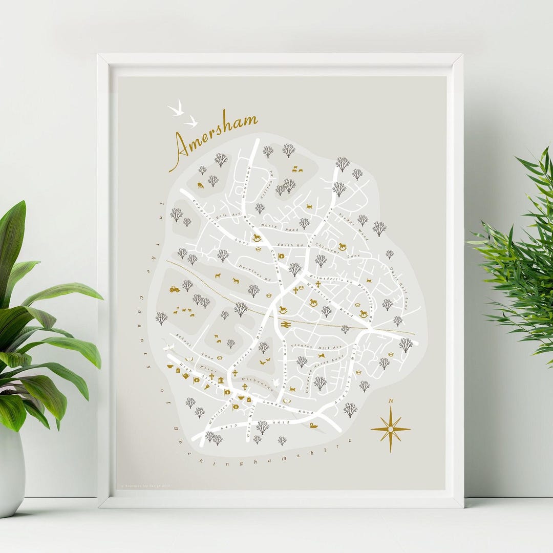 Unframed Amersham Map Print. Amersham Illustrated Map. Amersham Map ...
