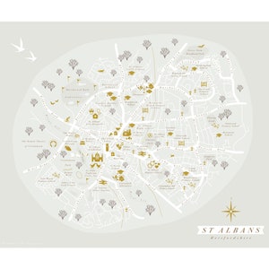 Framed St Albans Map Print. Illustrated Map of St Albans, St Albans ...