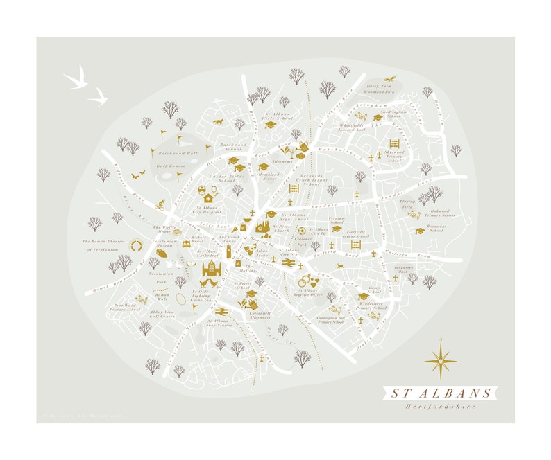 Framed St Albans Map Print. Illustrated Map of St Albans St | Etsy