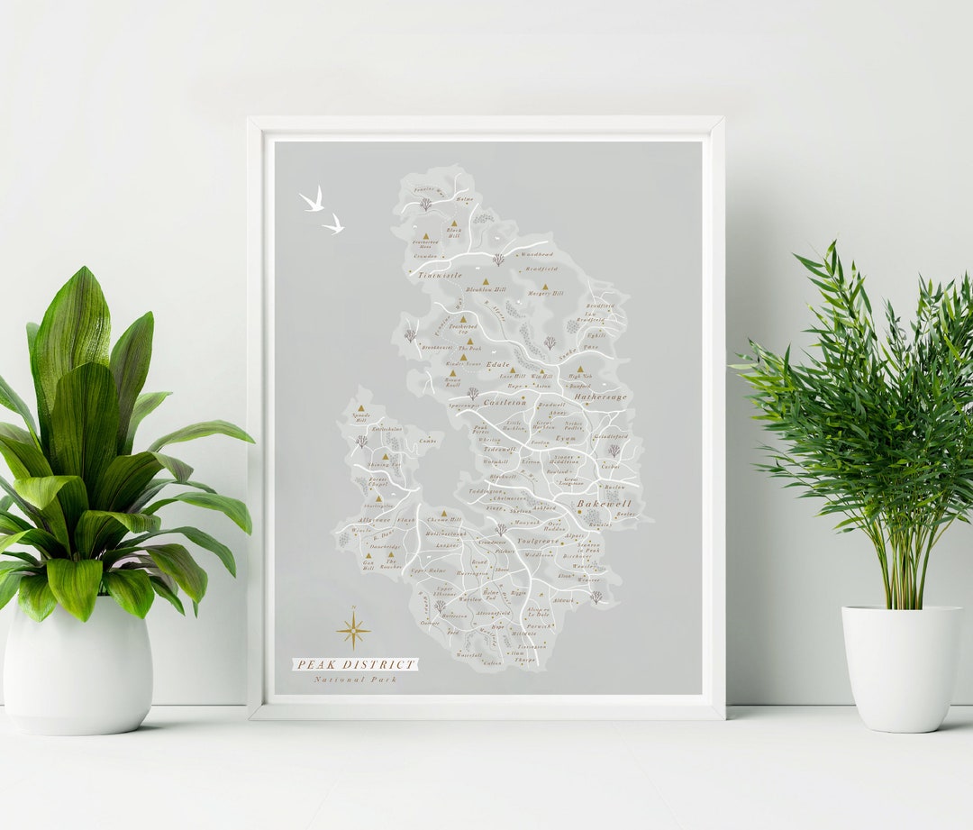 Framed Peak District Print. Peak District Illustrated Map Poster. Peak ...