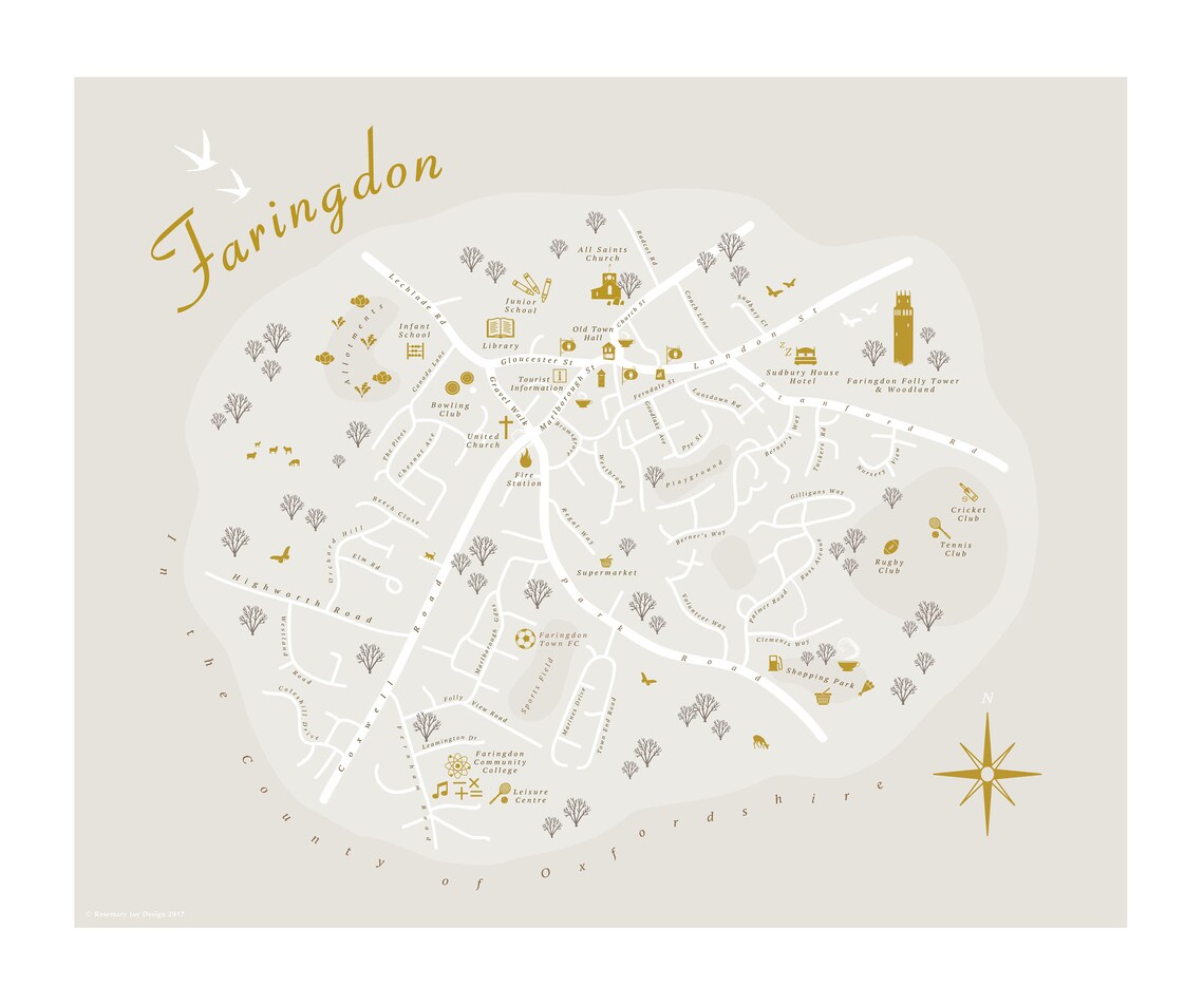 Framed Faringdon Map Print. Illustrated Map of Faringdon - Etsy India