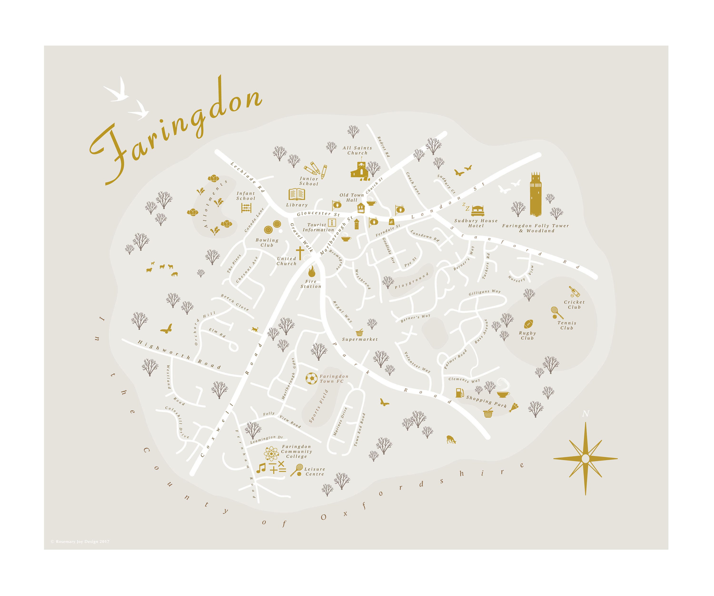 Buy Framed Faringdon Map Print. Illustrated Map of Faringdon, Faringdon ...