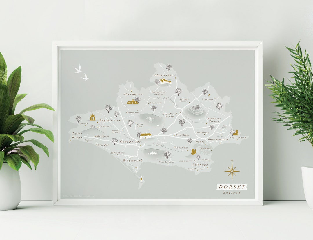 Framed Dorset Print. Wall Map of Dorset. England. UK Travel. Travel ...