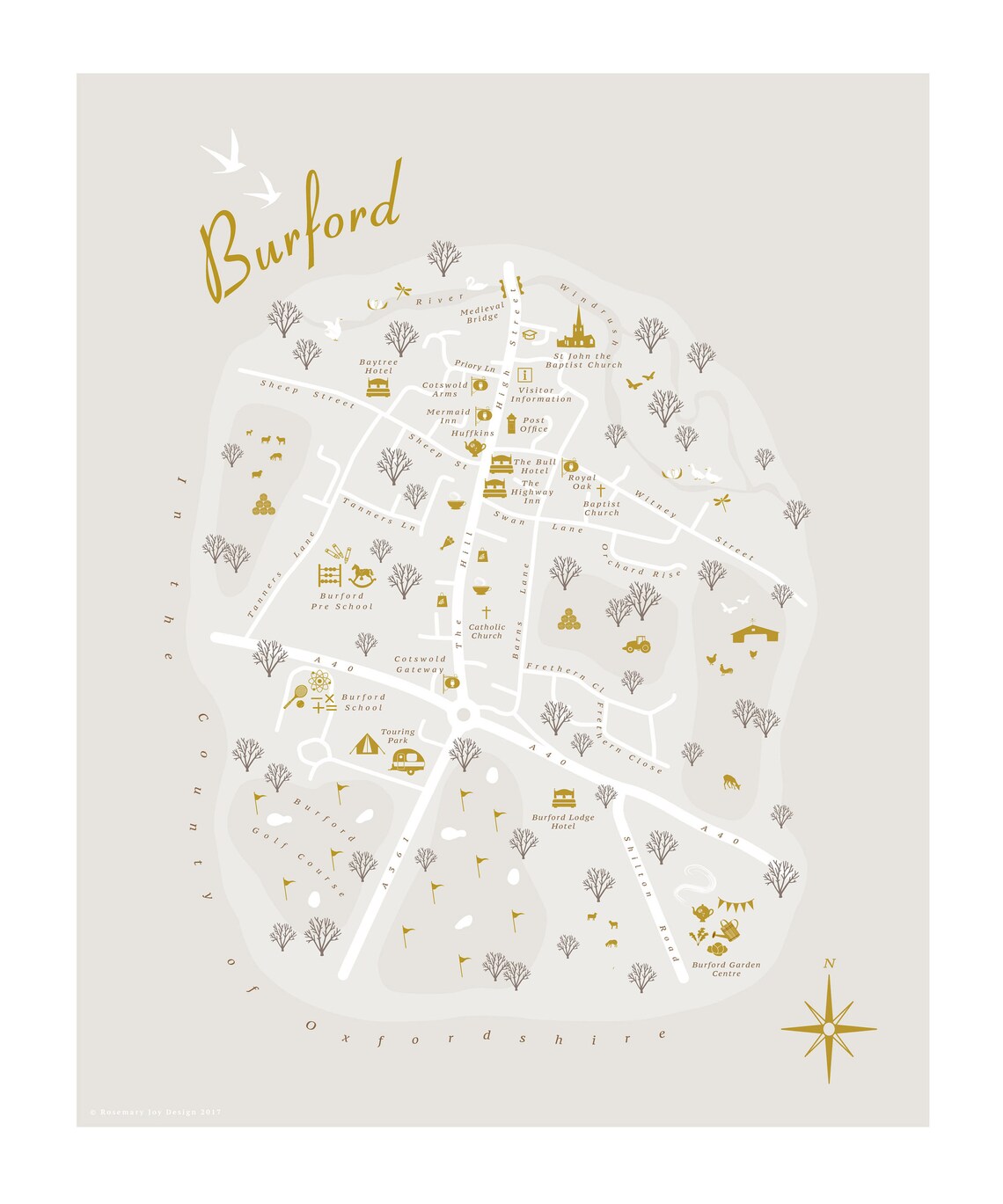 Framed Burford Map Print. Illustrated Map of Burford | Etsy