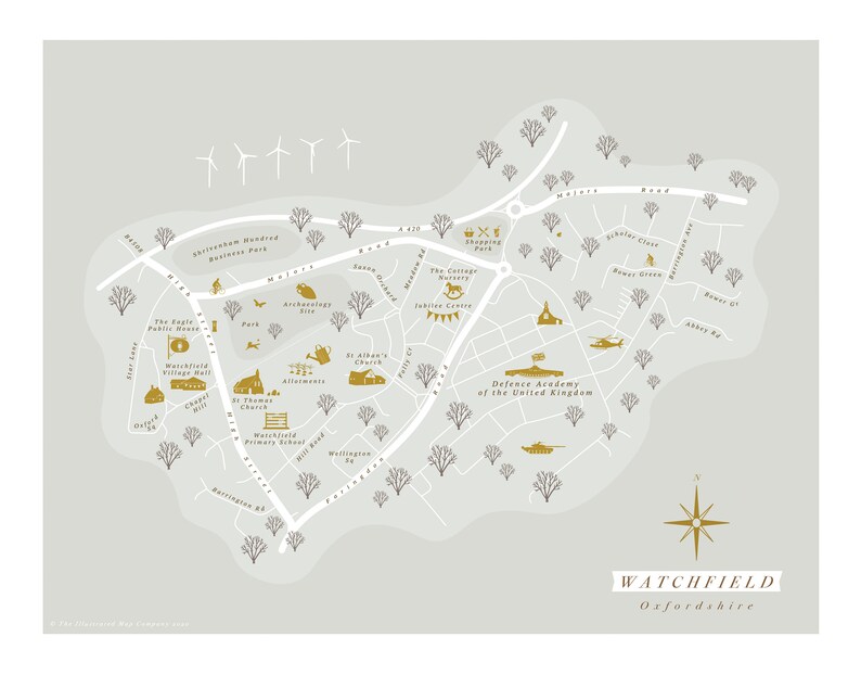 Framed Watchfield Map Print. Illustrated Map of Watchfield. - Etsy UK