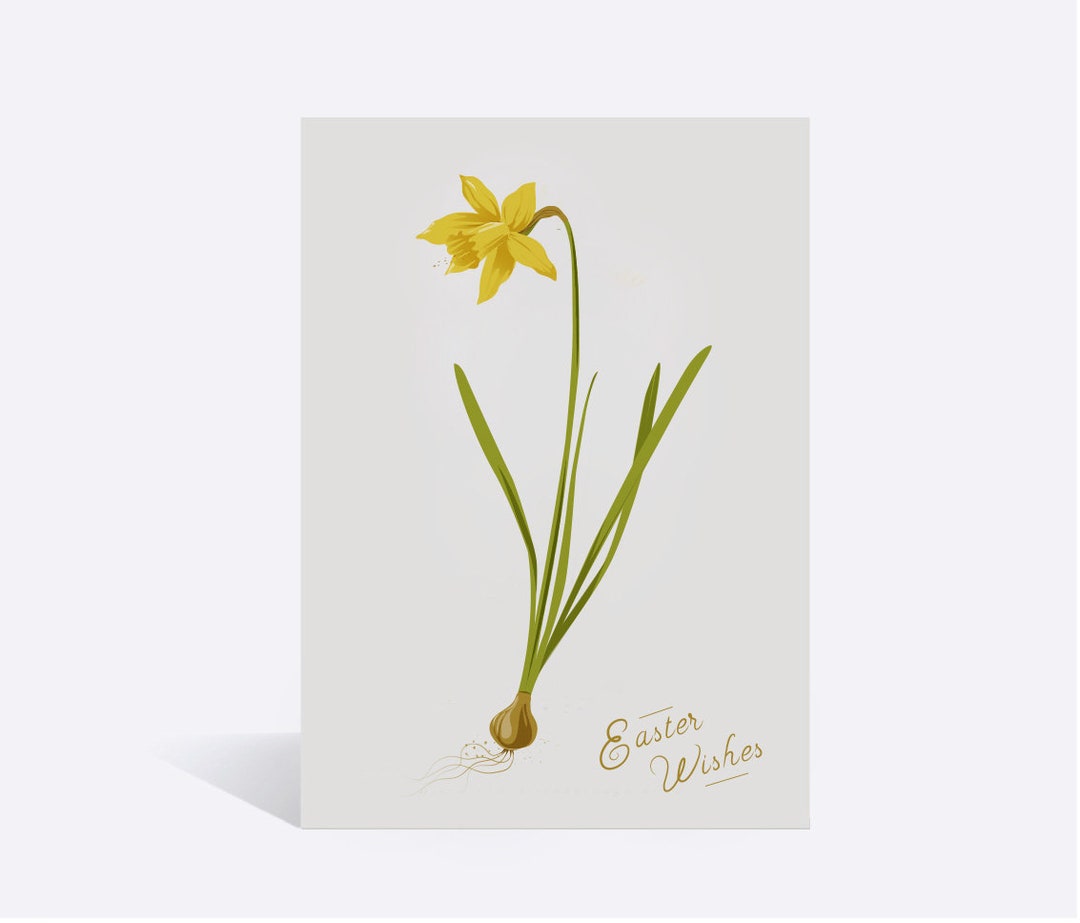 Easter Wishes Daffodil Card. Easter Spring Flower Card. Yellow Flower ...