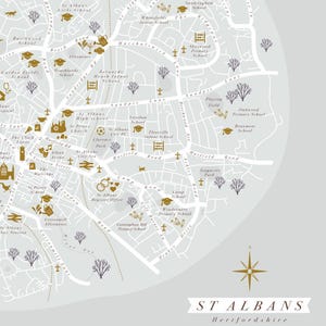 Unframed St Albans Map Print. Illustrated Map of St Albans, St Albans ...